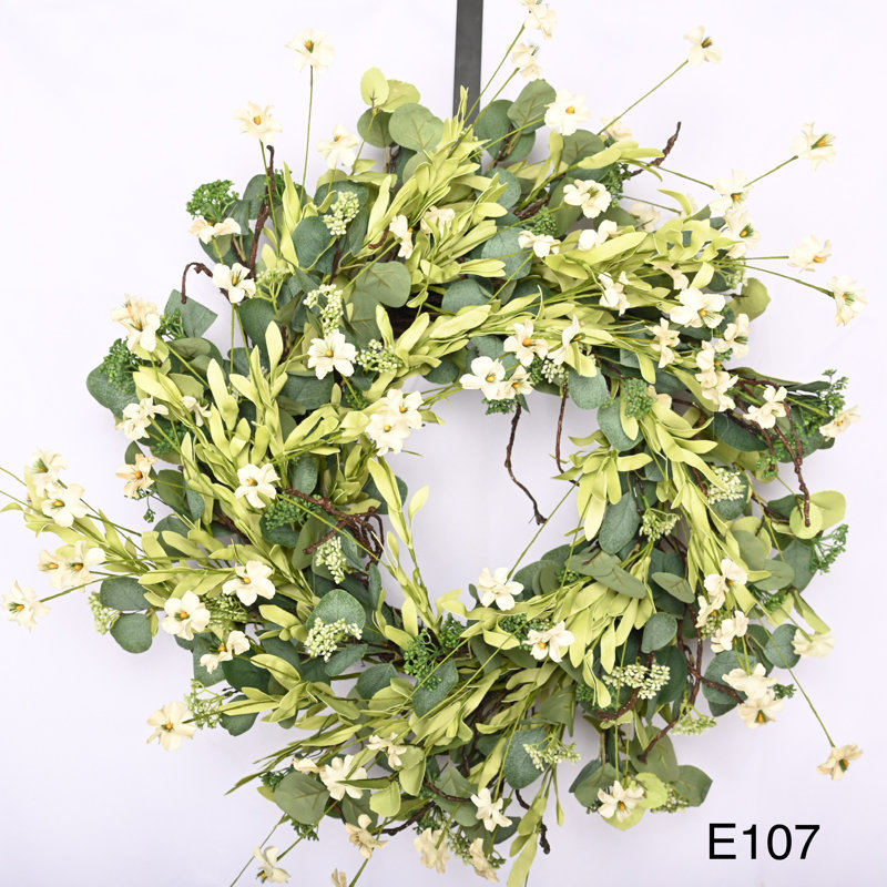 Primrue 26" Spring Eucalyptus Daisy Front Door Wreath & Reviews | Wayfair